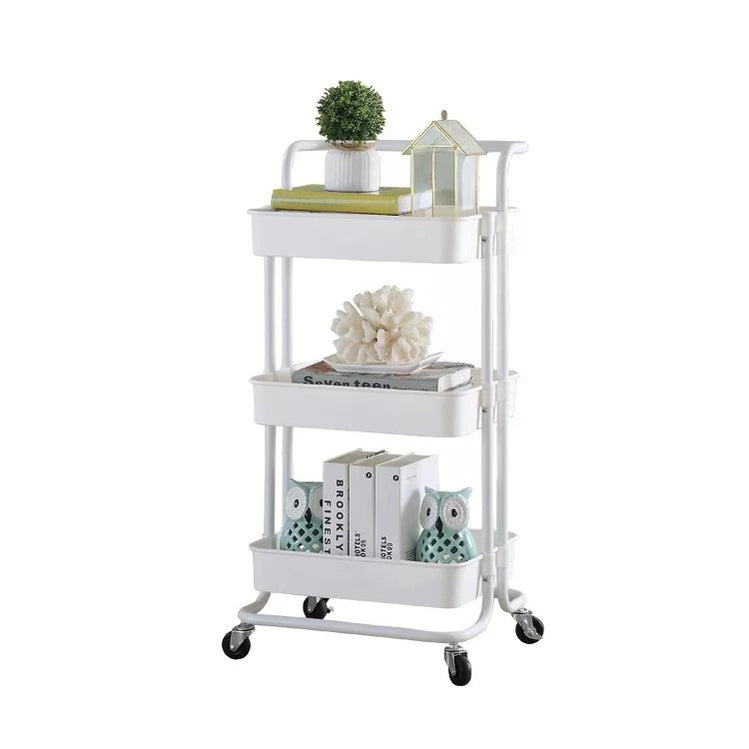 Home 3 Tier Handle Wheel Trolley Bathroom Kitchen Storage Shelf Rolling ...