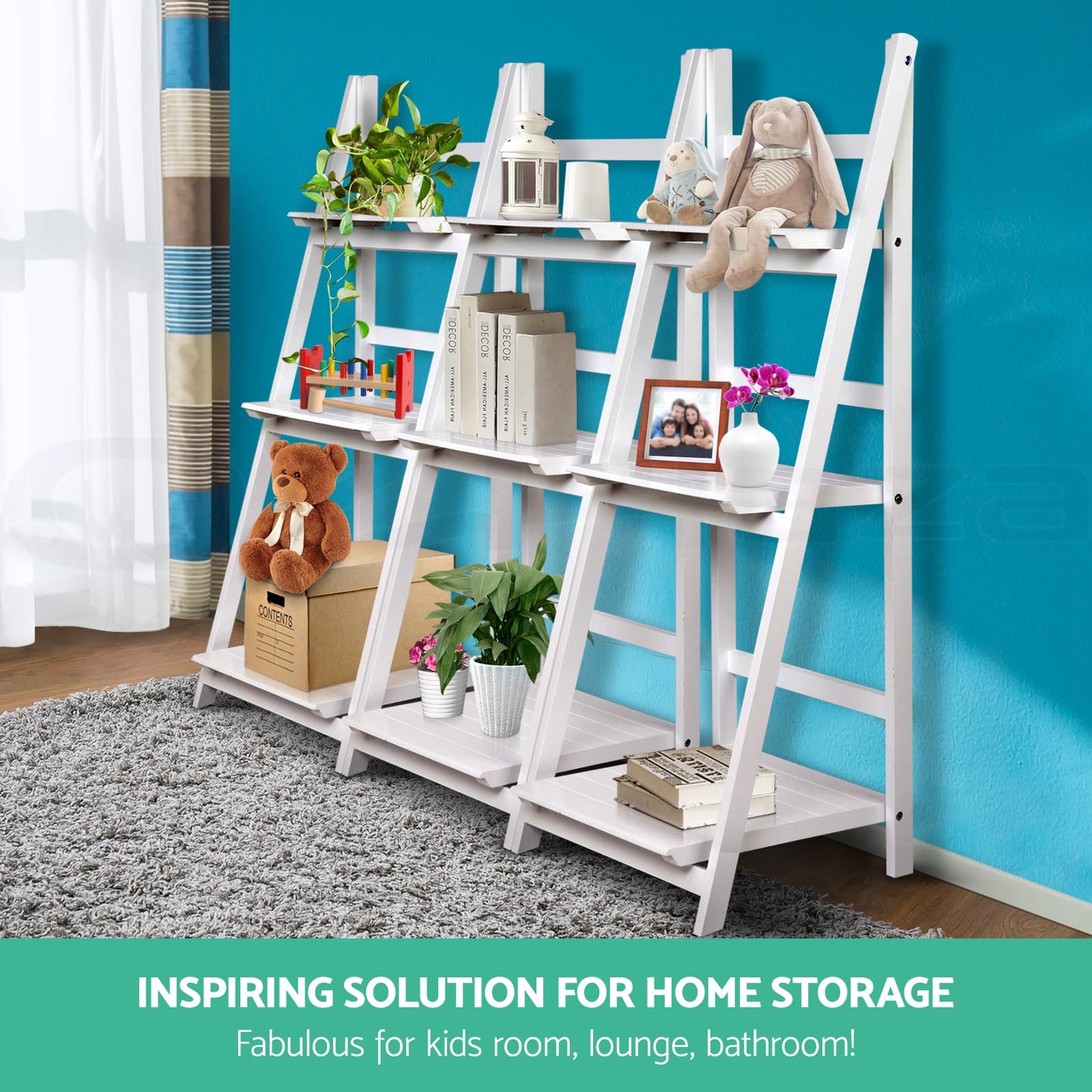 Home Wooden Ladder Shelf 3 Tier Plant Flower Storage Shelves Multi CD ...